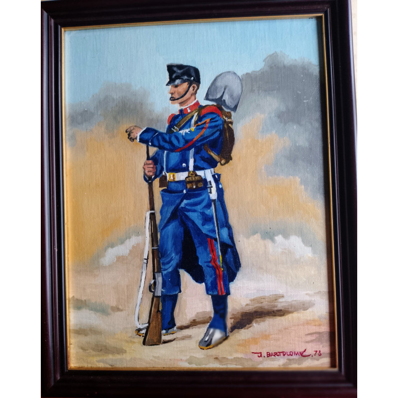 PINTURA AL ÓLEO. SOLDADO REAL TIRADORES. FIRMADO