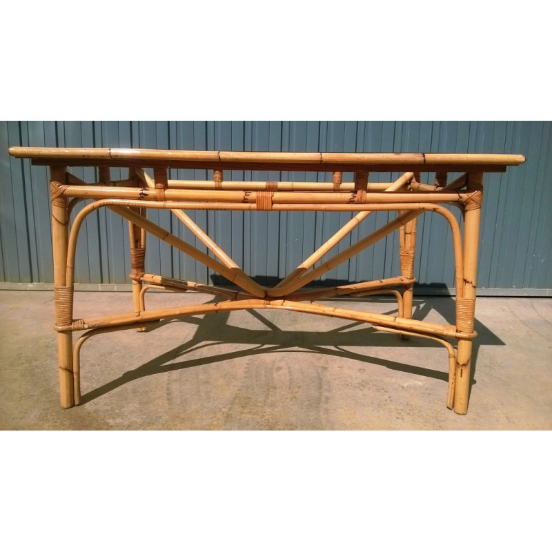 MESA DE BAMBÚ Y CRISTAL