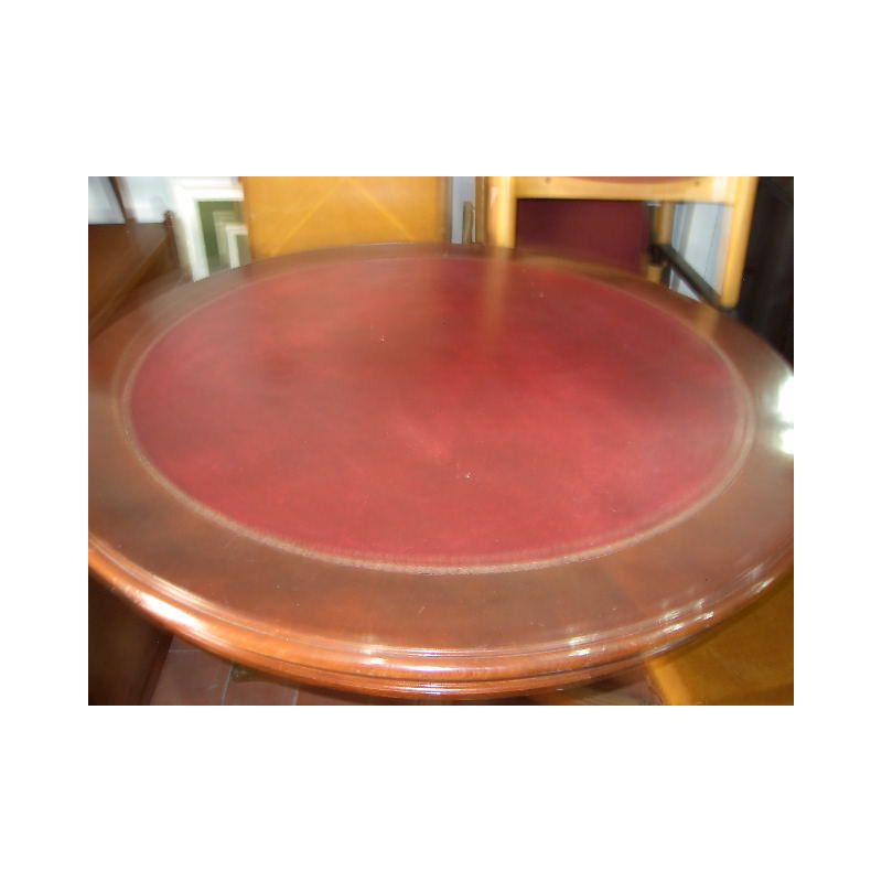 MESA CIRCULAR MADERA Y CUERO GRANATE